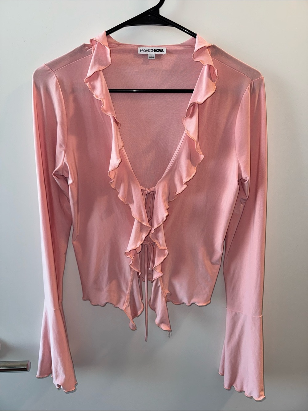 Fashion Nova | Tops | Fashion Nova Blush Pink Ruffle Tiefront Long ...